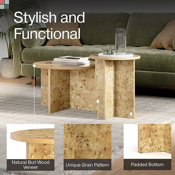 Ebern Designs Round Nesting Coffee Table 2pc Set - Burl | Wayfair